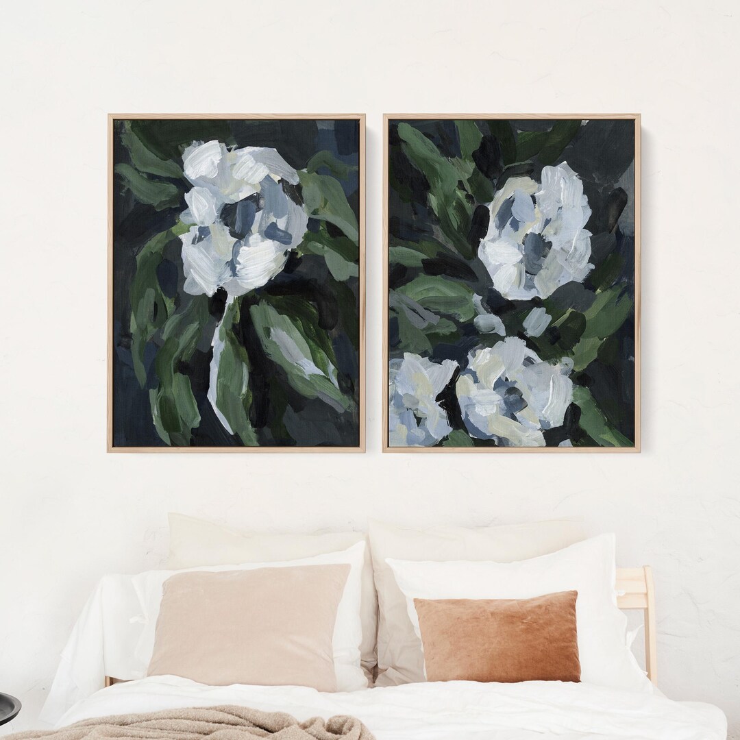 Floral Diptych | Dark Flower Painting for Modern Parisian Apartment ...