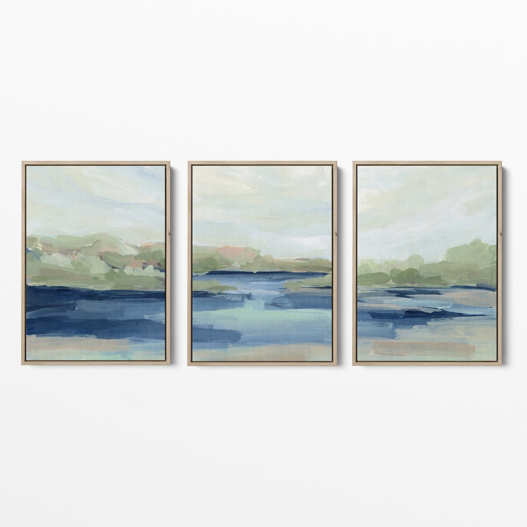Lake Abstract Painting Seascape Water Scene Blue and Green Modern ...