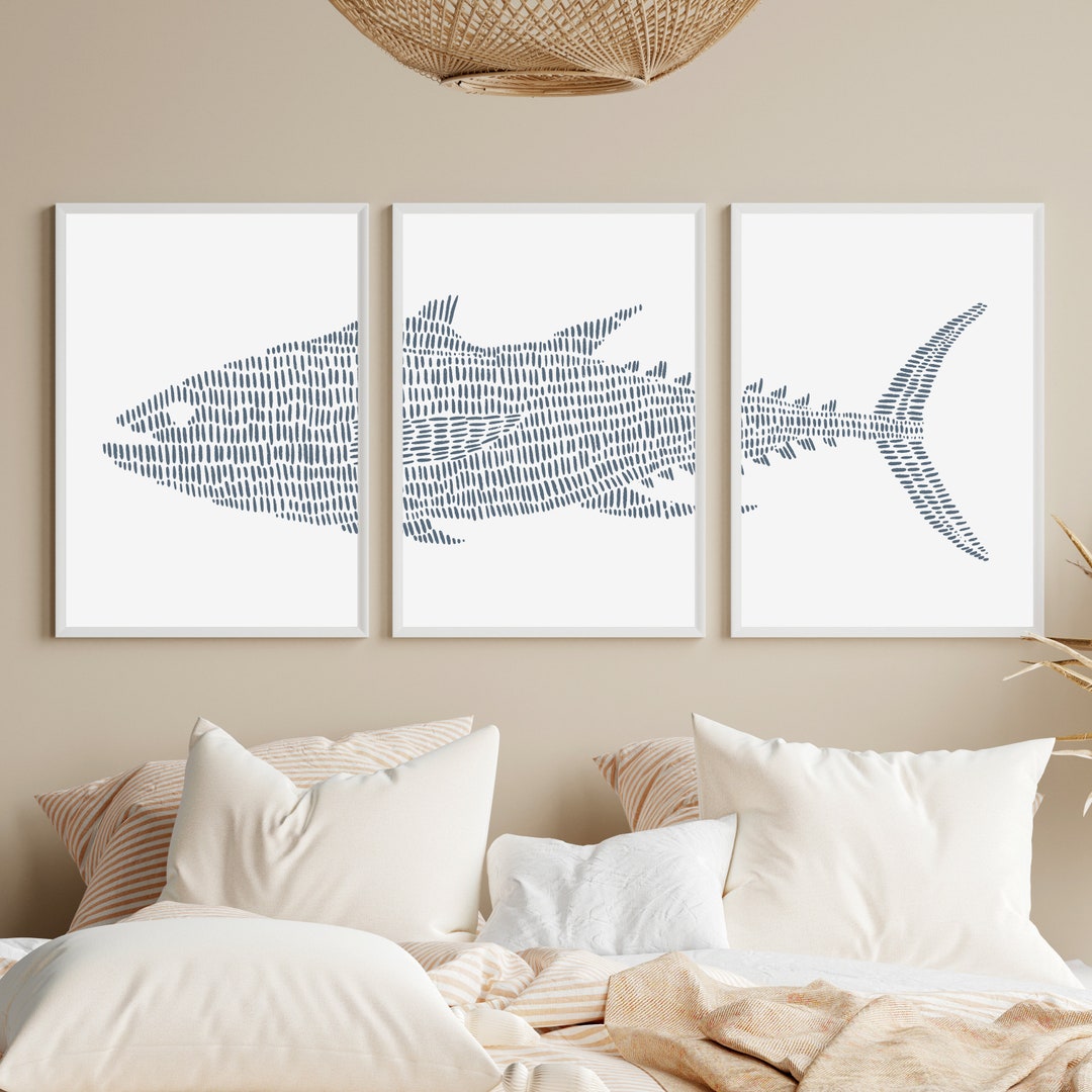 Tuna Fish Print Set | Atlantic Blue Fin for Nautical Decor Triptych ...