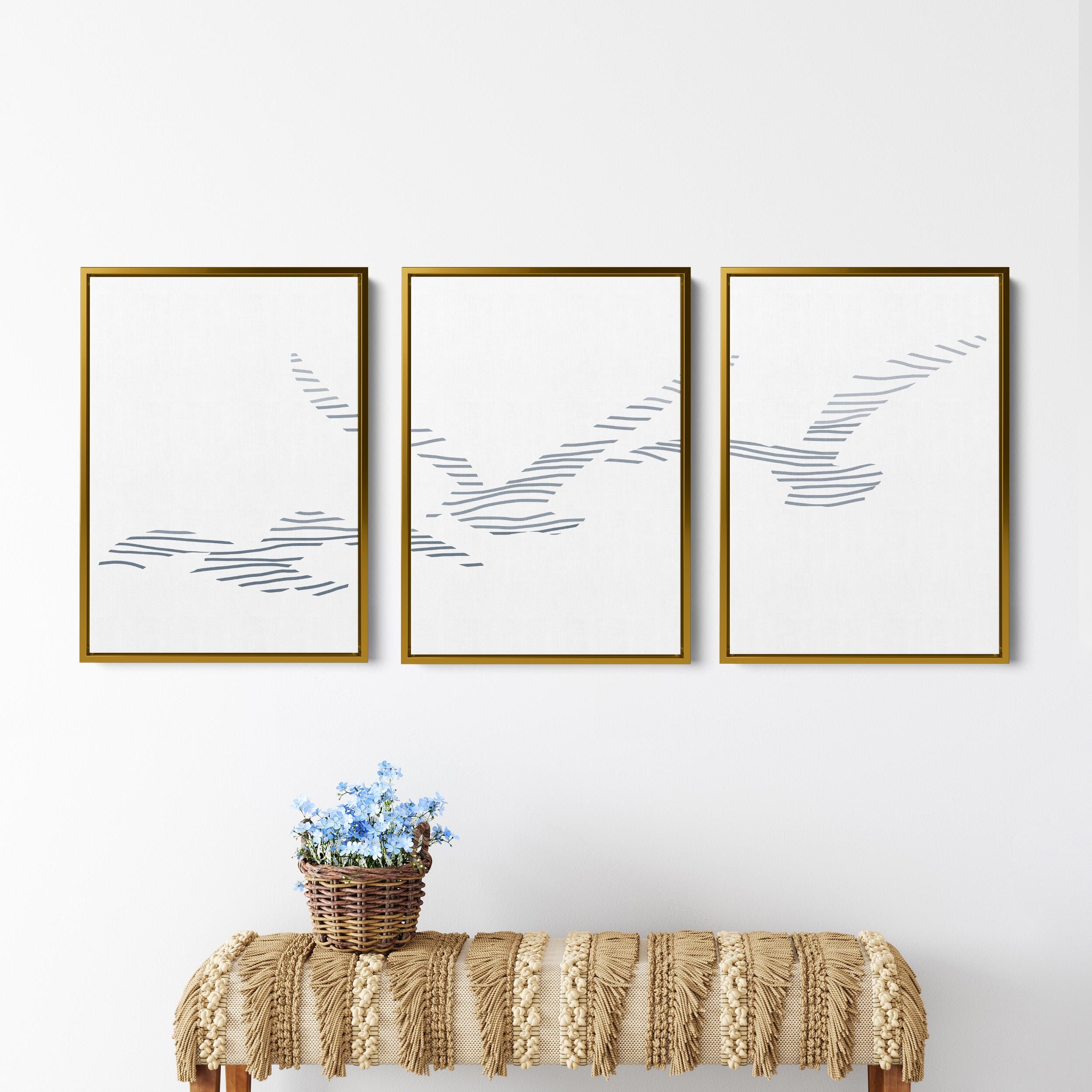 Sea Gull Set | Blue & White Seabird Print Triptych for Modern Coastal ...