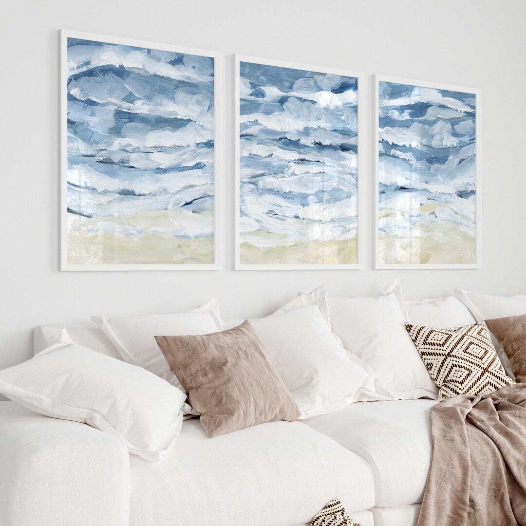 Wave Print Set Ocean Painting Sea Decor Beach House Statement - Etsy