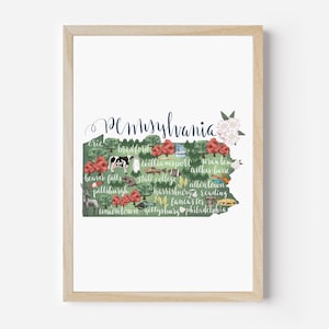 Pennsylvania State Map Gift | Drawing of Philadelphia Hometown for PA ...