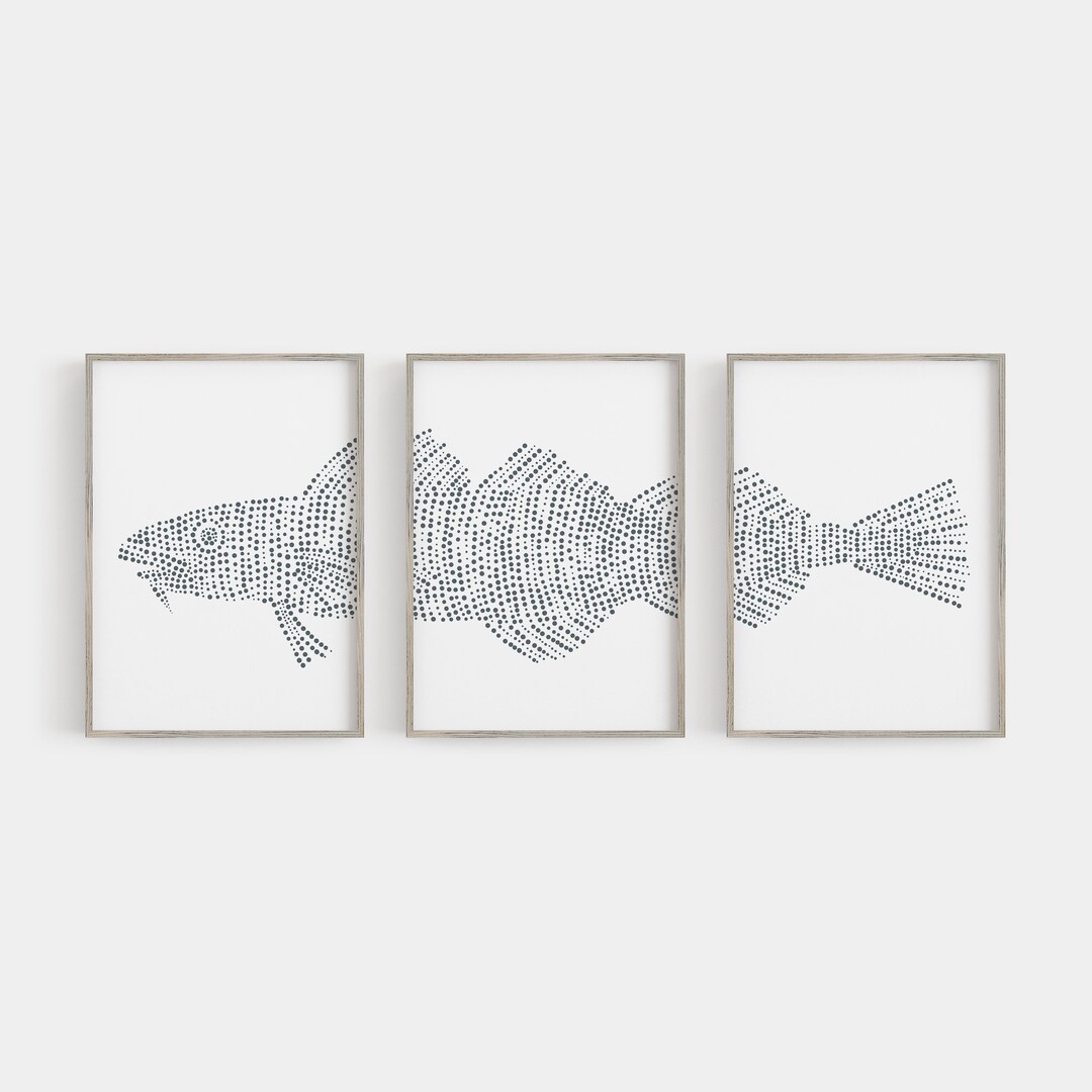 Cod Fish Print Set Massachusetts Decor Dad Gift Idea Fishing Coastal ...