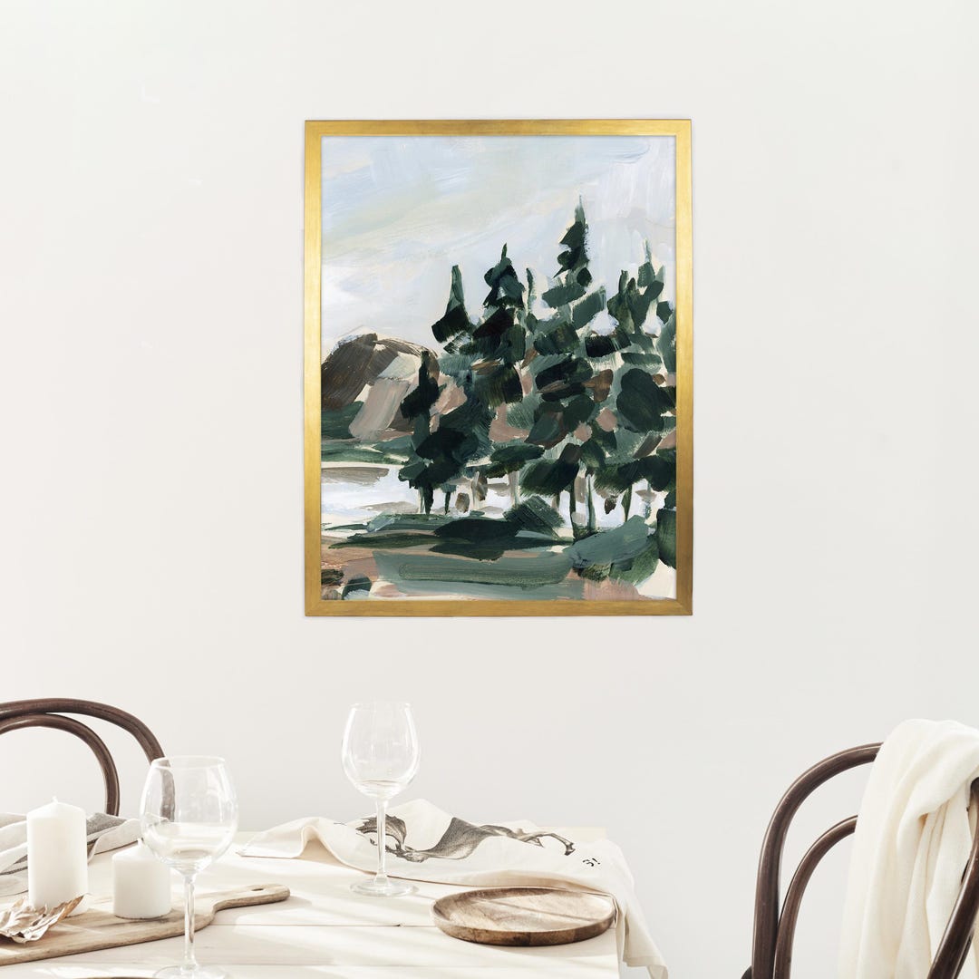 Alpine Painting | Evergreen Pine Tree Artwork for Mountain Landscape ...