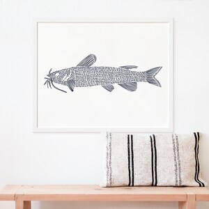 Lake Fish Art | Catfish Decor Modern Minimalist Fishing Gift Idea for ...