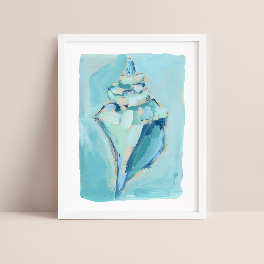 Conch Shell Coastal Art | Nautical Seashell Painting for Beach Bedroom ...