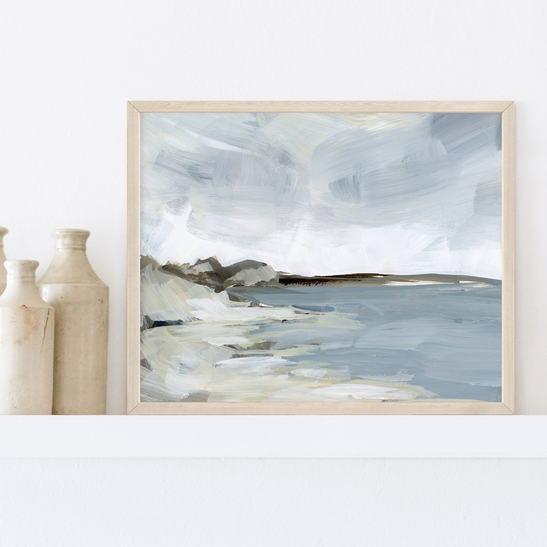 Coastal Wall Art | Beach Painting Neutral Seascape Modern Shoreline ...