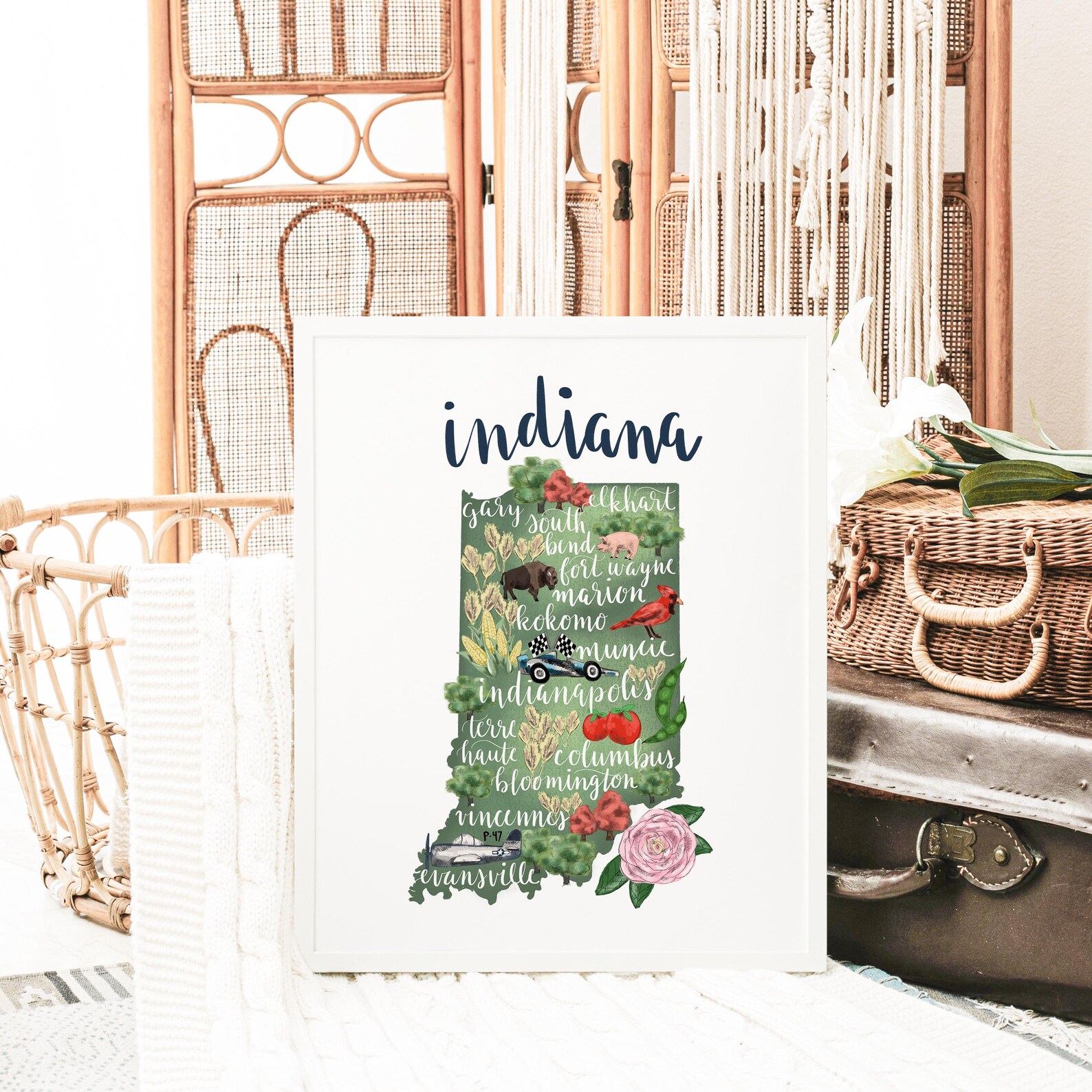 Indiana Map Home State Prints | Indianapolis Hoosier State Gift ...