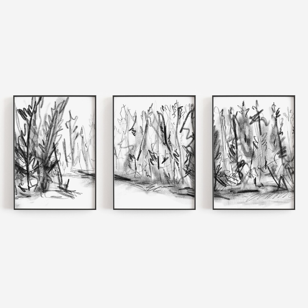 Cabin Decor Forest Decor Woods Woodland Lodge Black White Triptych ...