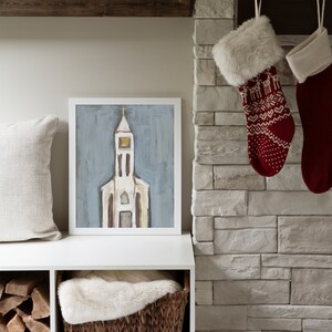 Blue Church Painting | Farmhouse Rustic Decor and Religious Christian ...