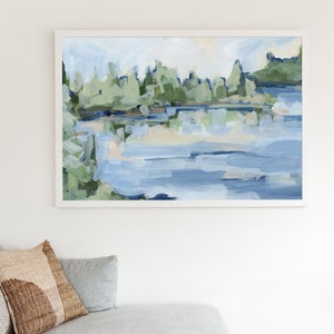 Lake Scene Art Lakefront Landscape Decor Modern Lakehouse Cabin Artwork ...