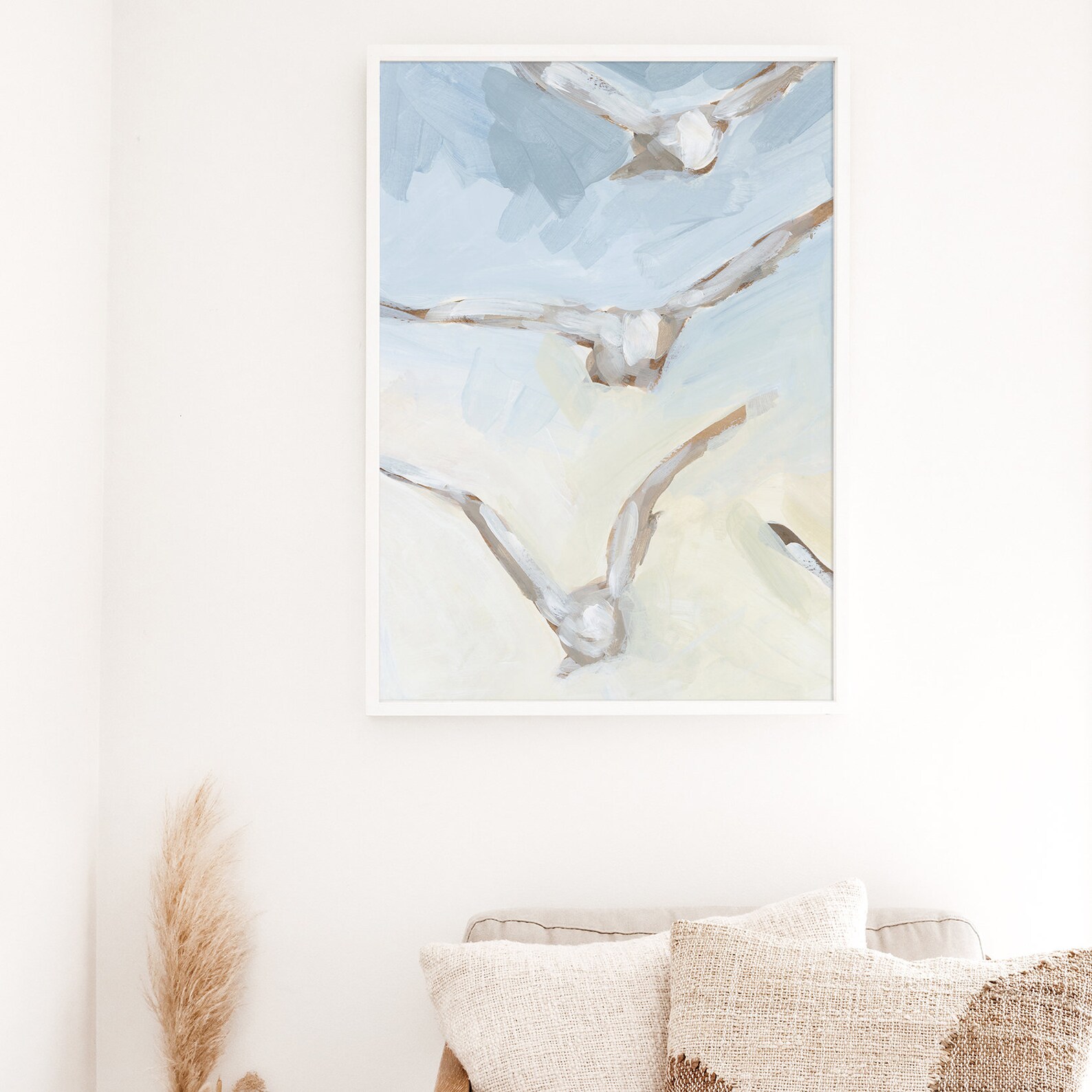 Modern Coastal Home Decor Sea Gull Seabird Painting Light Neutral Blue Beige Beachy Poster ...