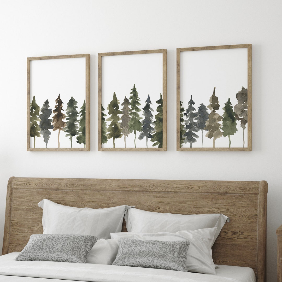 Pine Tree Art Scandinavian Decor Forest Nordic Evergreen - Etsy
