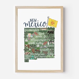 New Mexico Map Artwork | State NM Print Map Illustration for Home State ...