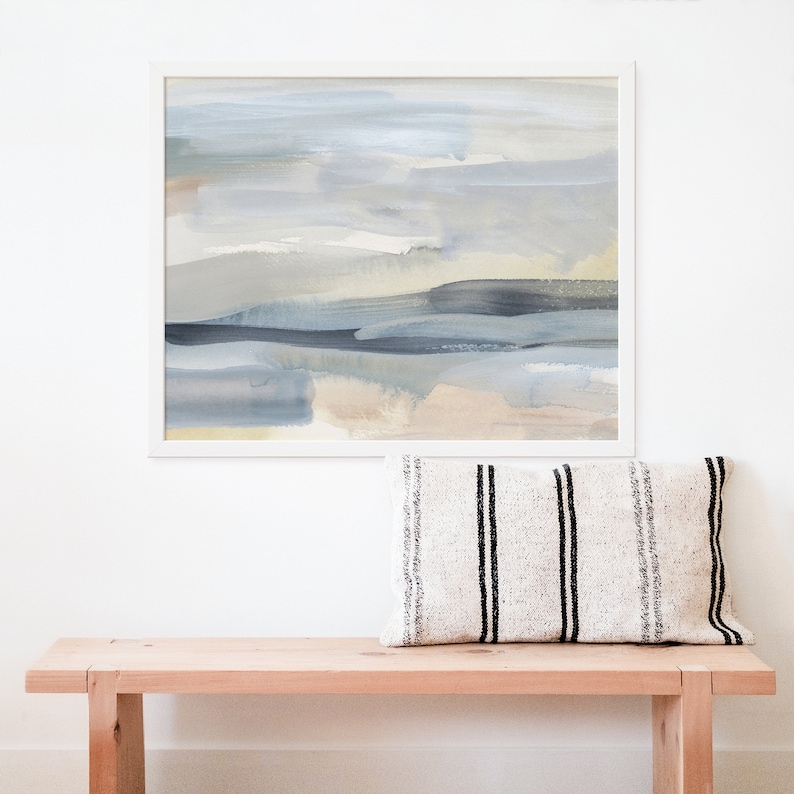 Beach Print Ocean Art Statement Painting Slate Blue and Tan - Etsy