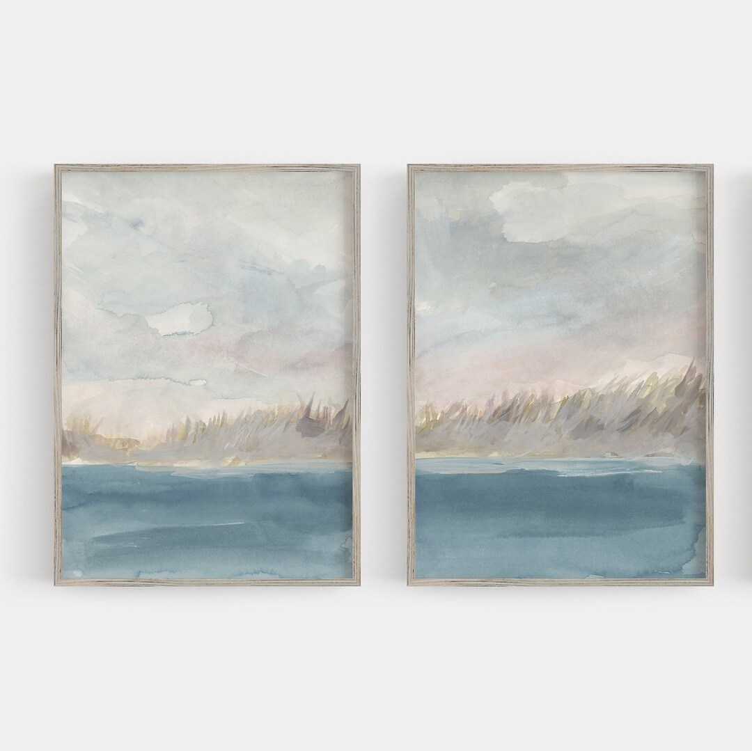 Seascape Painting Watercolor Artwork Coastal Decor Neutral Beach ...