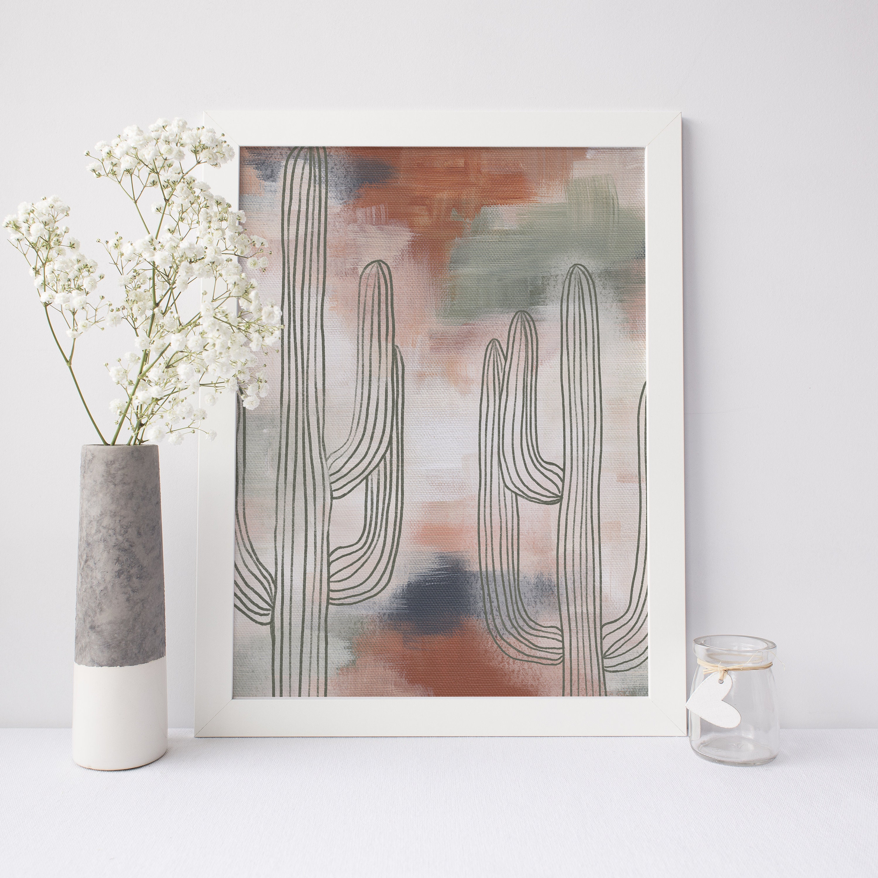 Cactus Print Saguaro Artwork Modern Desert Abstract Trendy | Etsy