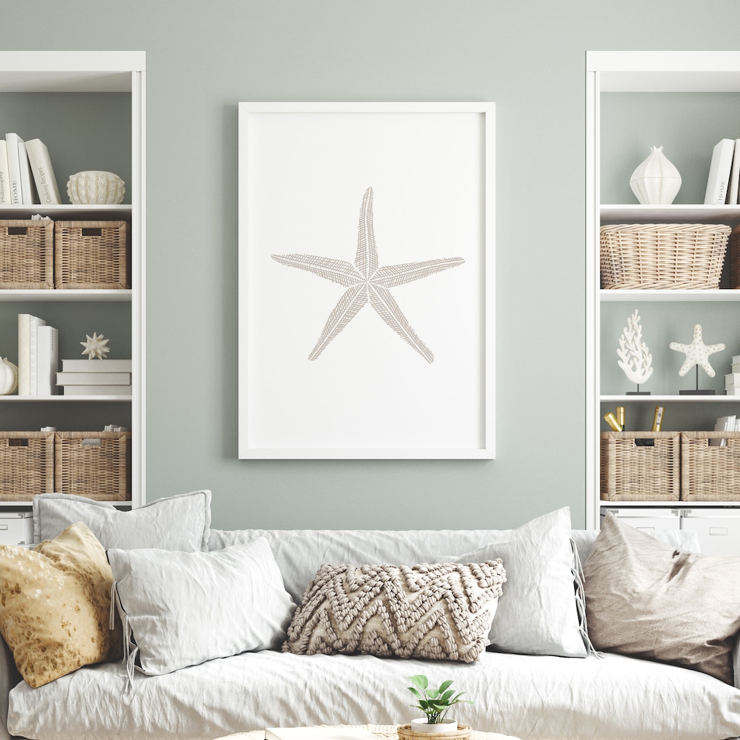 Coastal Beige Decor | "woven Starfish Illustration" - Art Print or ...
