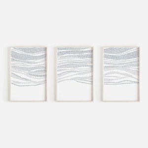 Coastal Wave Print Set | Abstract Ocean Art in Slate Blue, Modern Minimalist Triptych | "the ...
