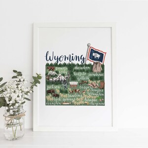 Wyoming State Map Illustrated Home State Moving Gift Idea Jackson Hole ...