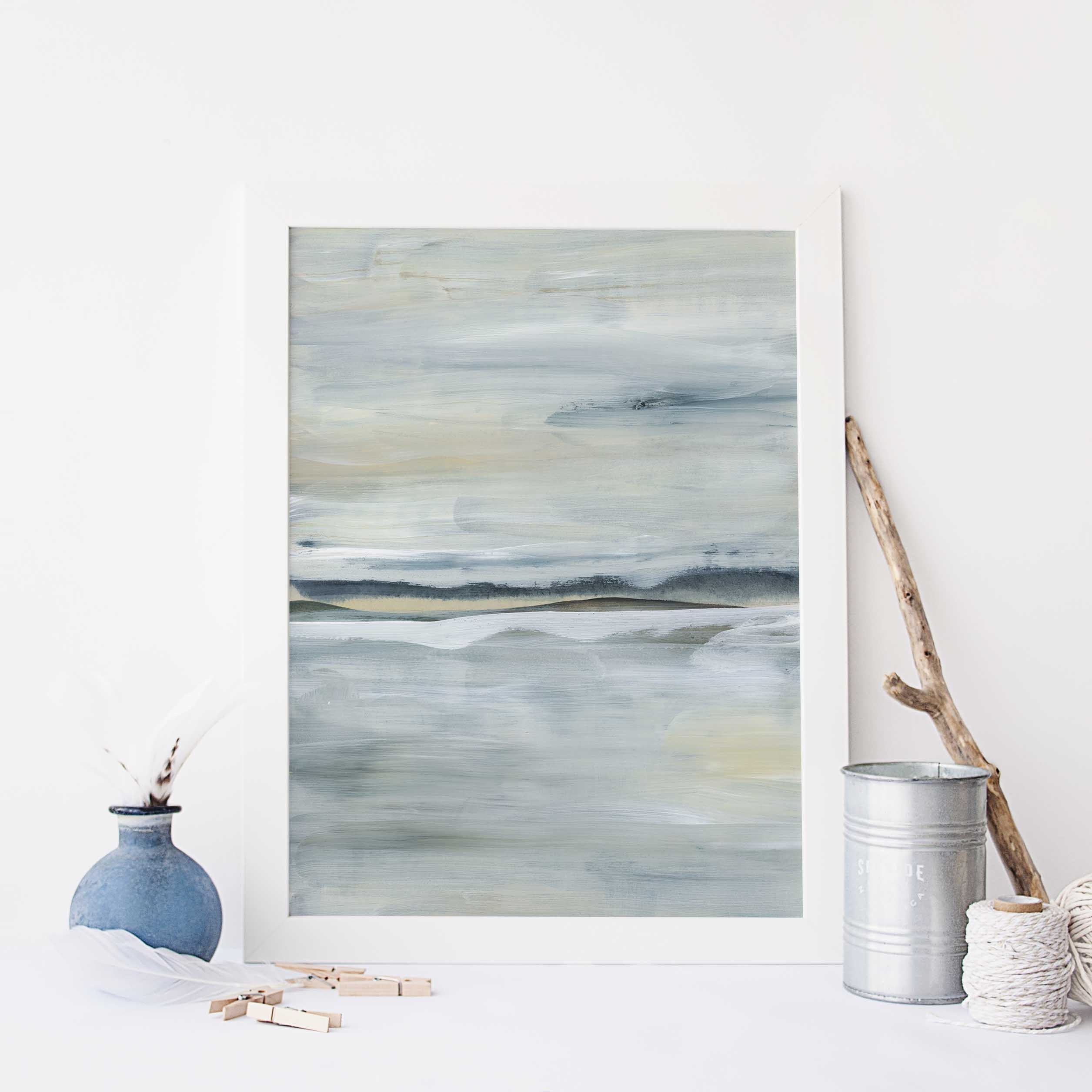 Abstract Coastal Painting Lake House Decor Modern Neutral | Etsy