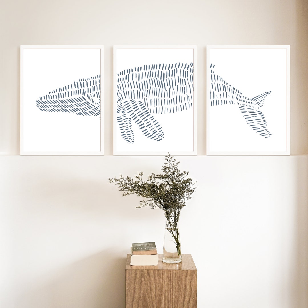 Humpback Whale Artwork Nautical Decor Hamptons Coastal Triptych ...