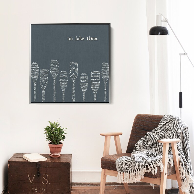 On Lake Time Print | Paddle Decor Lake House Gift Artwork in Blue and ...
