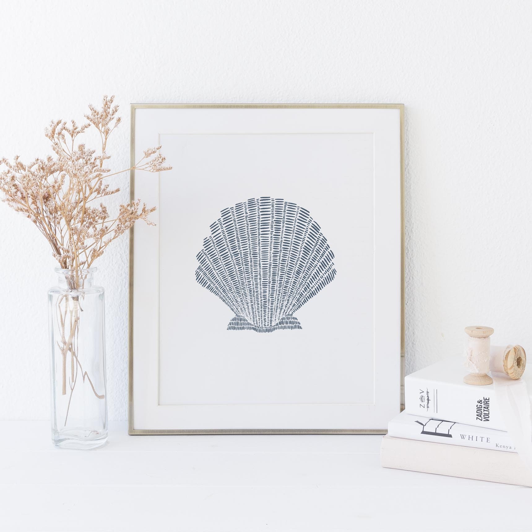 Scallop Sea Shell Print Coastal Decor Beach House Art Blue and | Etsy