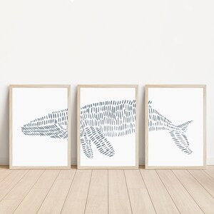 Humpback Whale Artwork Nautical Decor Hamptons Coastal Triptych ...