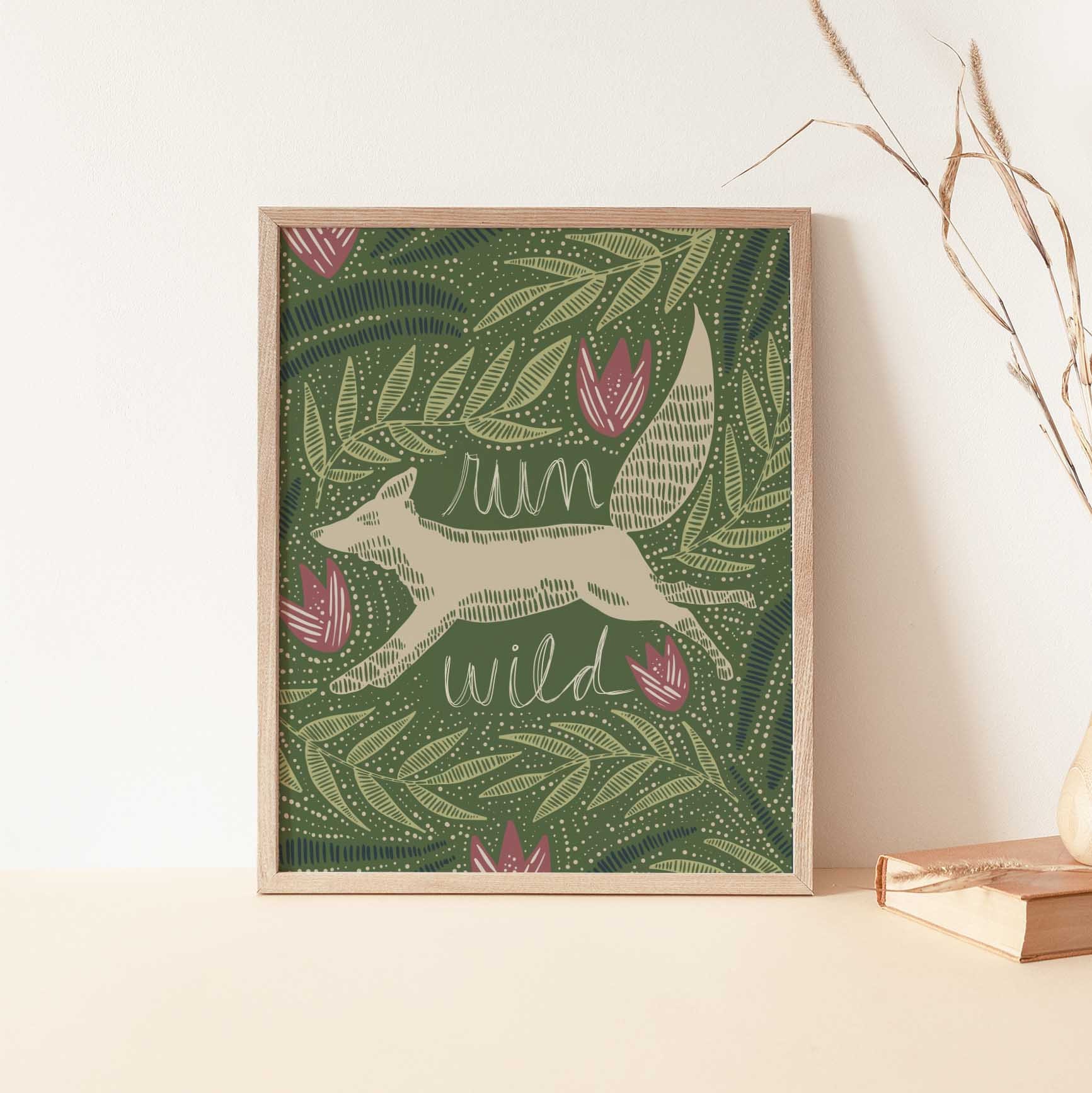 Run Wild Quote Art Fox Print Modern Nursery Decor Scandi | Etsy