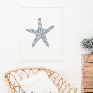 Starfish Wall Art Modern Coastal Nautical Decor Blue & White Sea Star ...