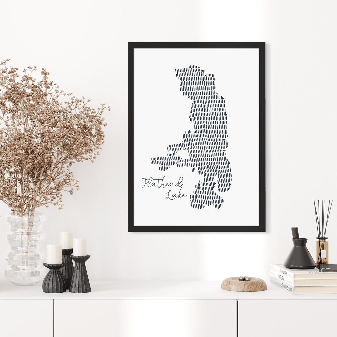 Flathead Lake Sign | Lake Map Decor for Montana Artwork and Modern ...