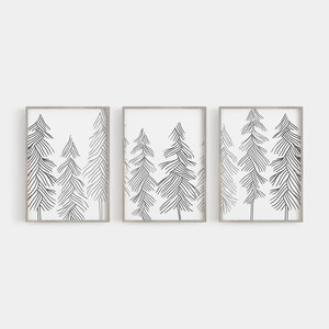 Pine Tree Line Modern Cabin Decor Winter Forest Minimalist - Etsy