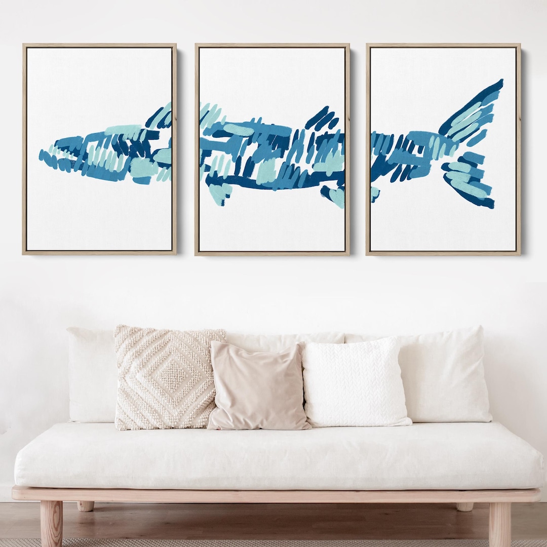 Tropical Fish Triptych Coastal Wall Decor | Barracuda Set for Modern ...