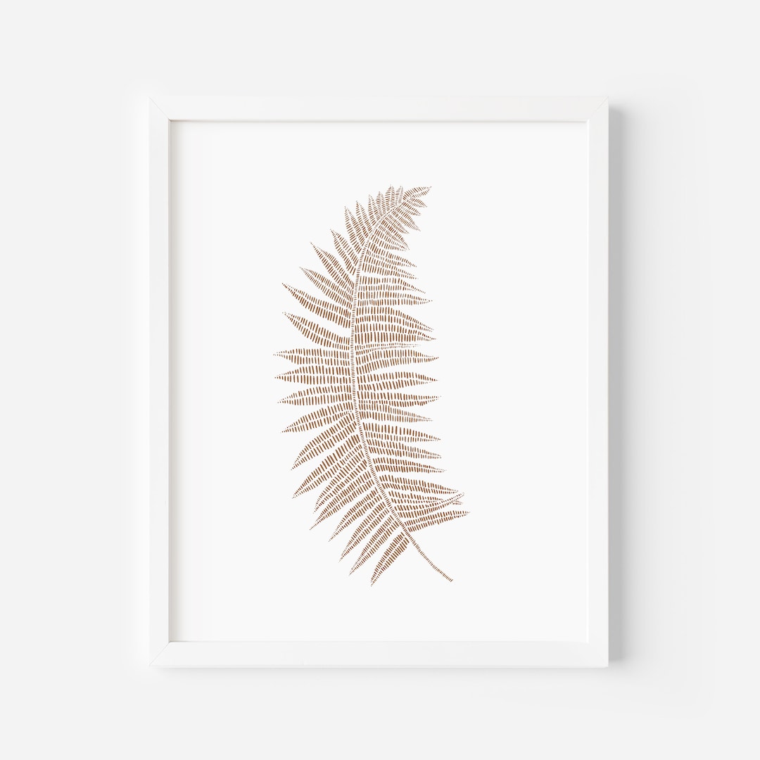 Fern Print Leaf Art | Rusty Burnt Orange Nature-inspired Minimalist ...