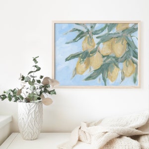 Citrus Lemon Painting | Blue and Yellow Italy Countryside Art for ...