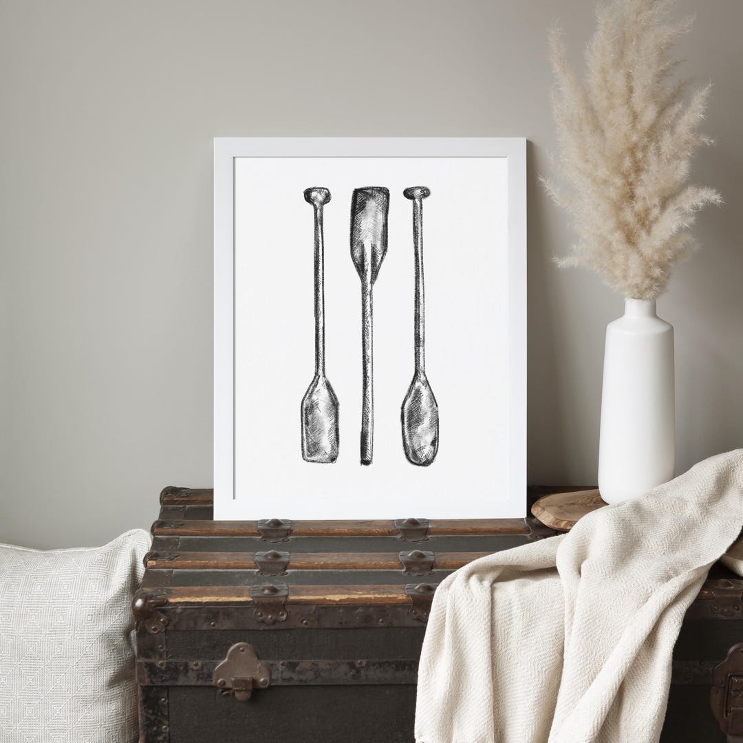 Canoe Paddle Illustration | Nautical Wall Poster for Lake House Life ...