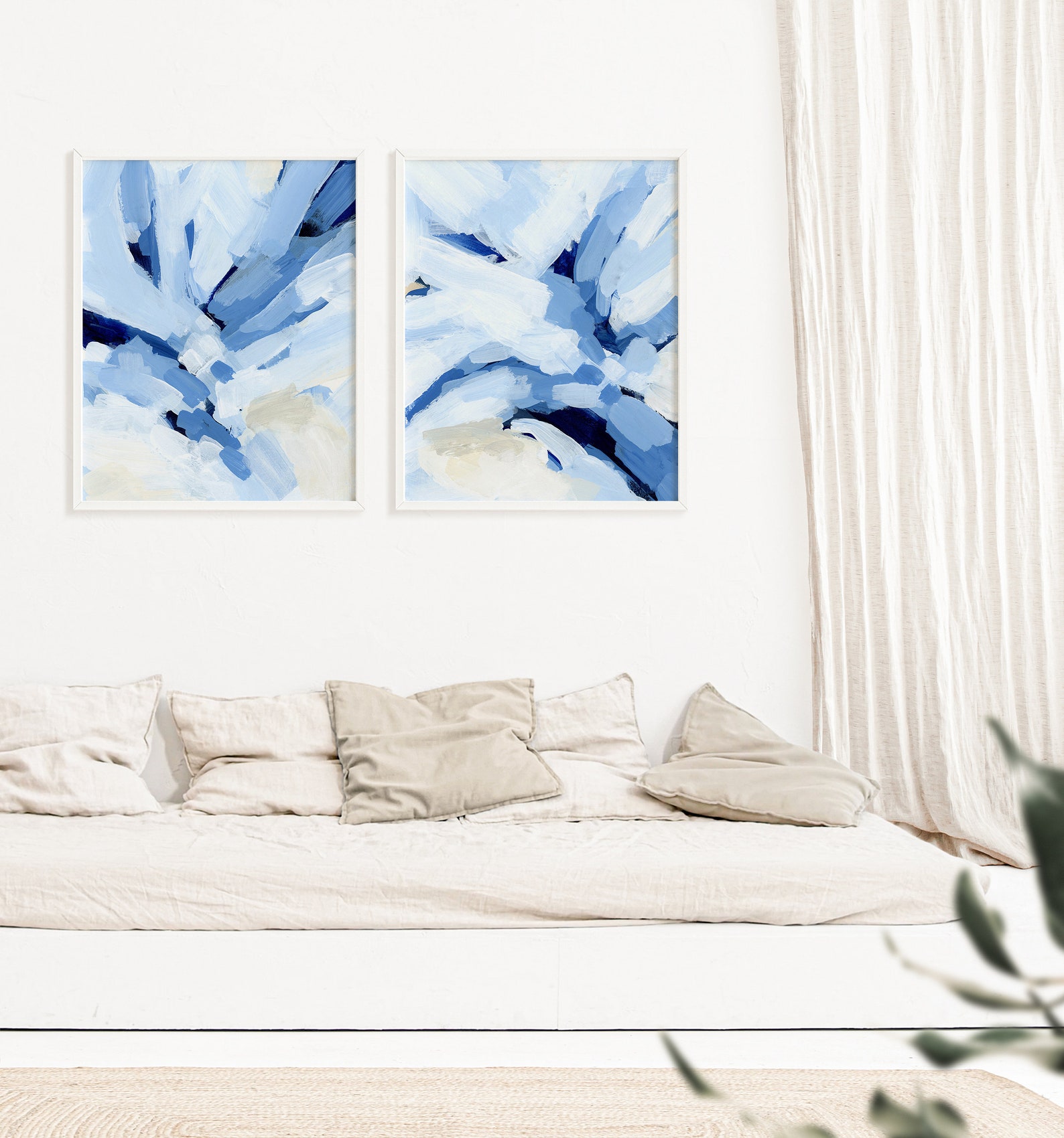 Abstract Painting Set Blue Artwork Coastal Home Decor Light - Etsy