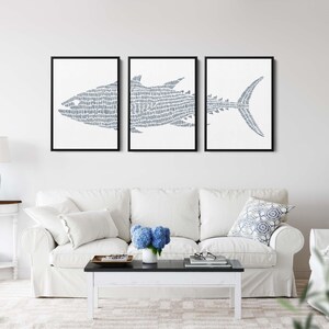 Tuna Fish Print Set | Atlantic Blue Fin for Nautical Decor Triptych ...