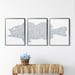 Coastal Wave Print Set | Abstract Ocean Art in Slate Blue, Modern Minimalist Triptych | "the ...