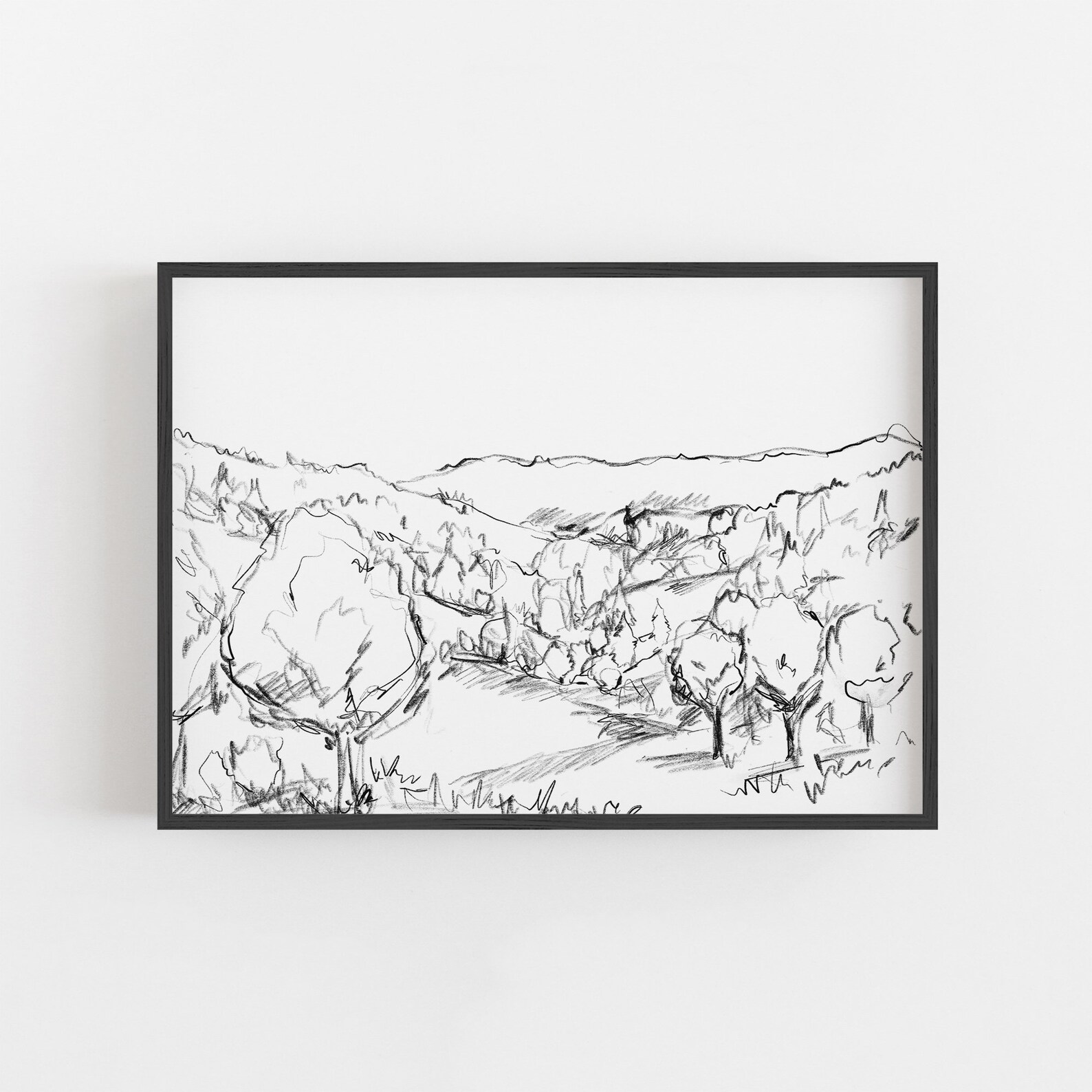 Countryside Art Landscape Illustration Black and White - Etsy