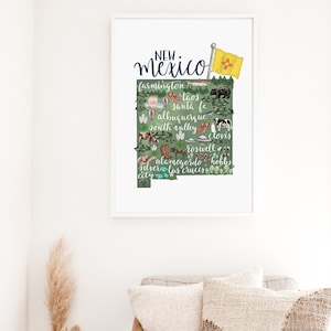 New Mexico Map Artwork | State NM Print Map Illustration for Home State ...