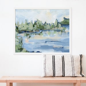 Lake Scene Art Lakefront Landscape Decor Modern Lakehouse Cabin Artwork ...