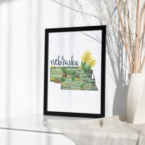 Nebraska Map Poster Home State Illustration Hometown Wall Decor Gift ...