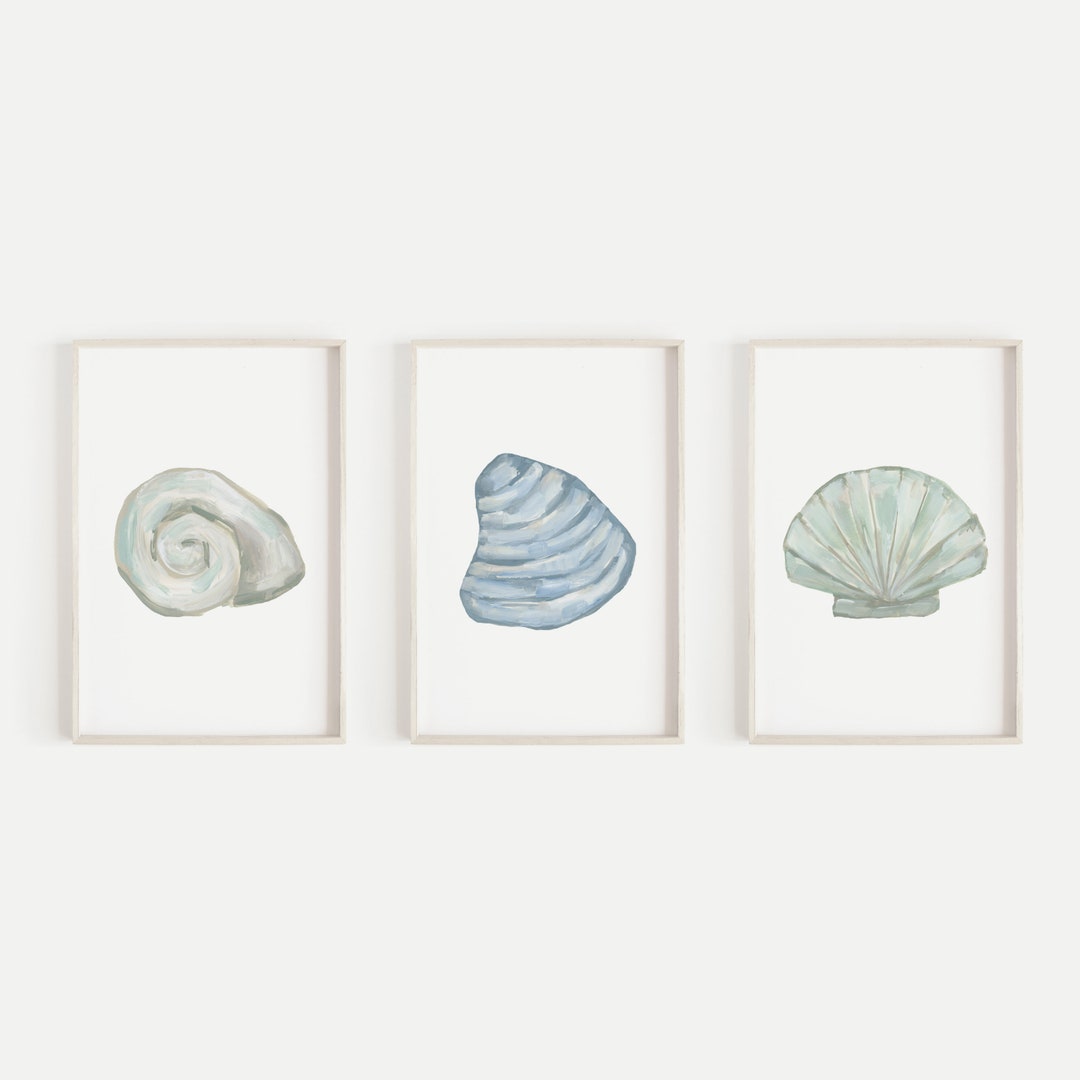 Shell Artwork Seashell Paintings Blue Green Neutral Coastal Decor ...