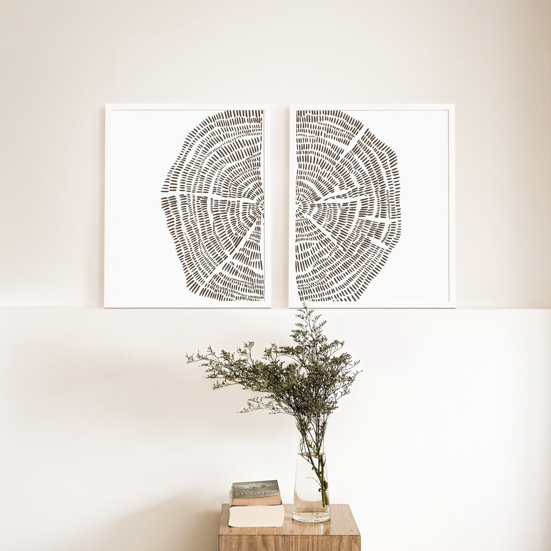 Tree Rings Print | Nordic Decor Wood Cut Slice Woodland Forest Diptych ...