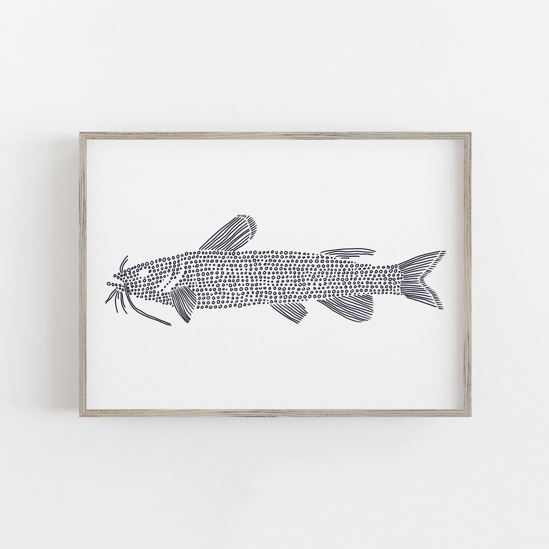 Lake Fish Art Catfish Decor Modern Minimalist Fishing Gift Idea ...