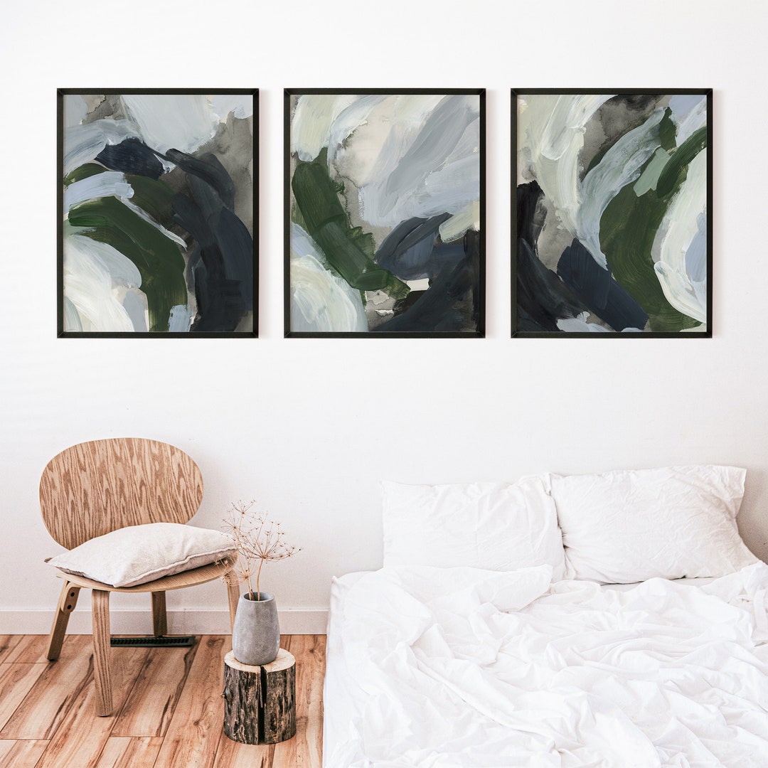 Green & Black Triptych | "abstracted Flood" - Set of 3 - Art Prints or ...
