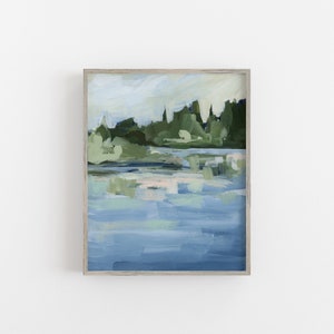 Lake Painting Lakeside Scene Landscape Artwork Lakefront Cabin Art ...