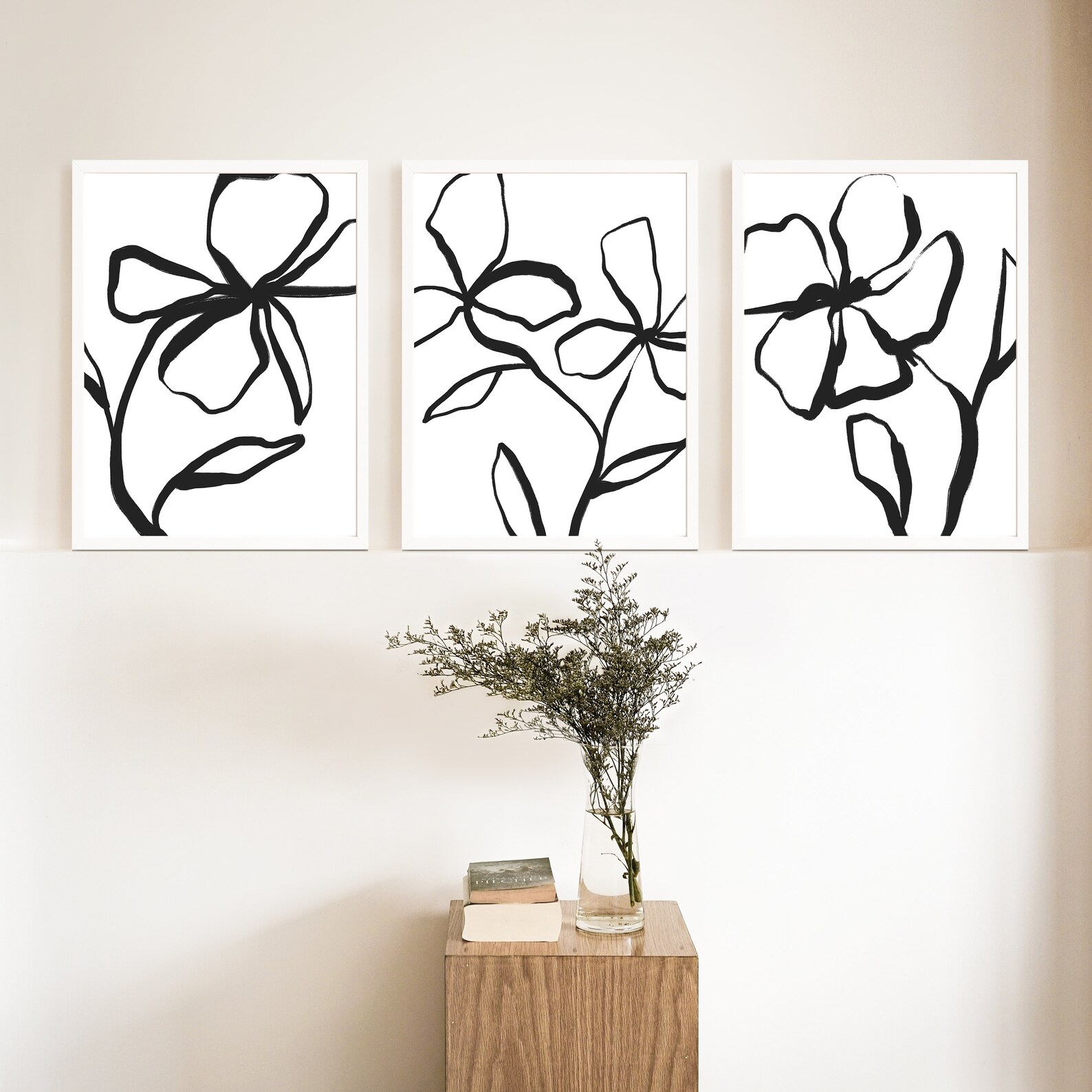 Botanical Art Set Modern Minimalist Boho Black & White Plant - Etsy
